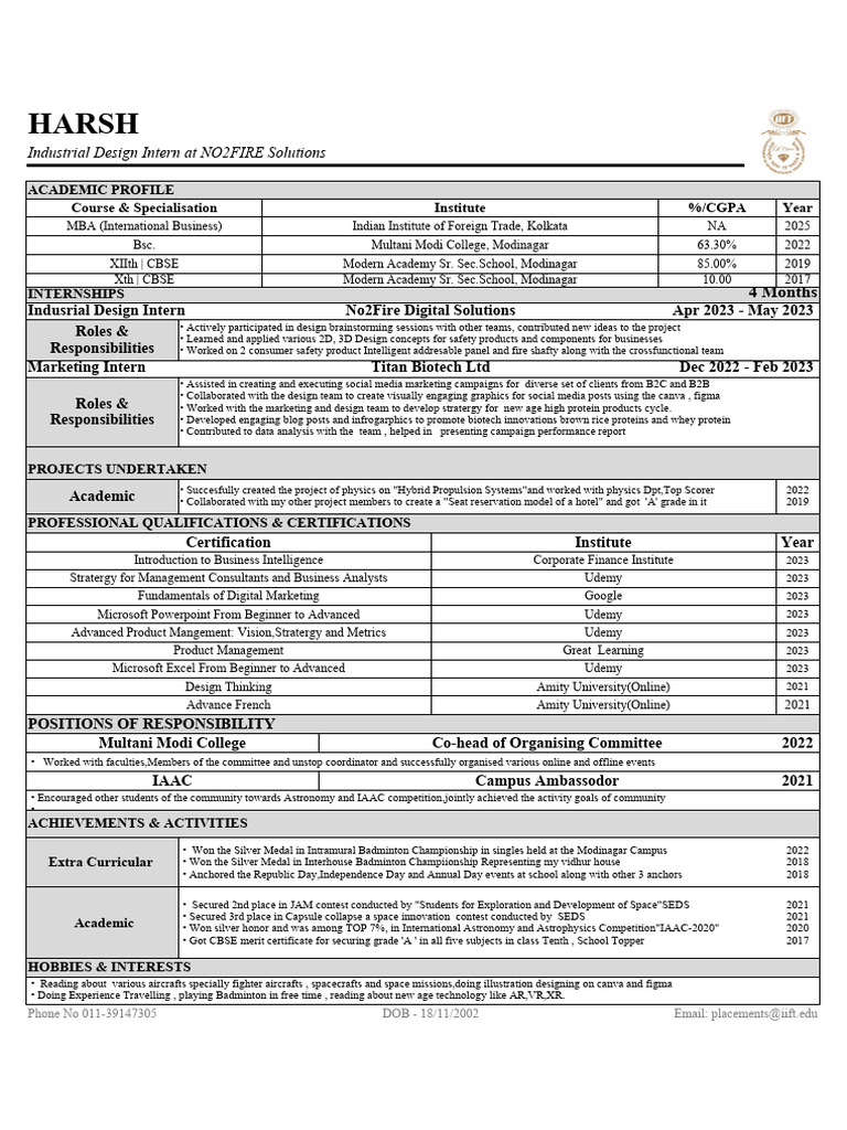 IMCC - Master CV Template - IIFT One Pager 2 | PDF