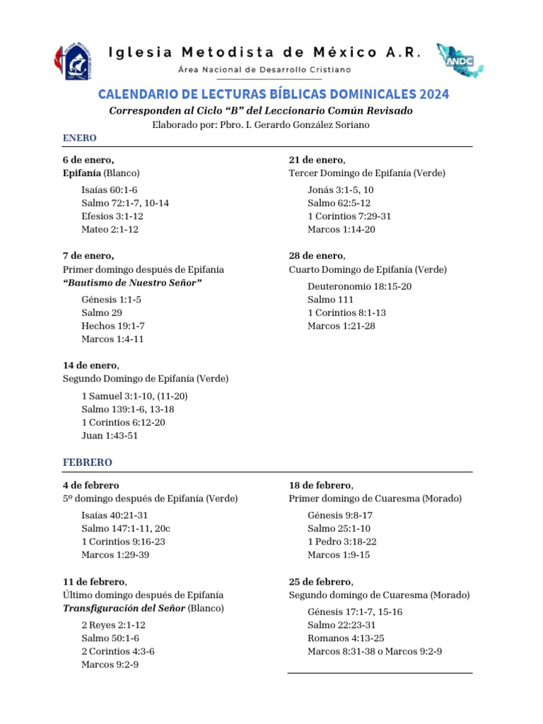 CALENDARIO-DE-LECTURAS-BIBLICAS-DOMINICALES-2024 | PDF | Contenido ...