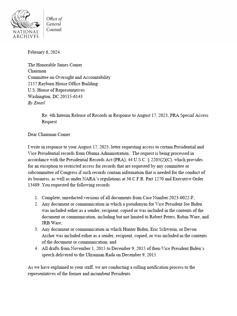 PRA Records Response to Chairman Comer | PDF | Federal Government Of ...