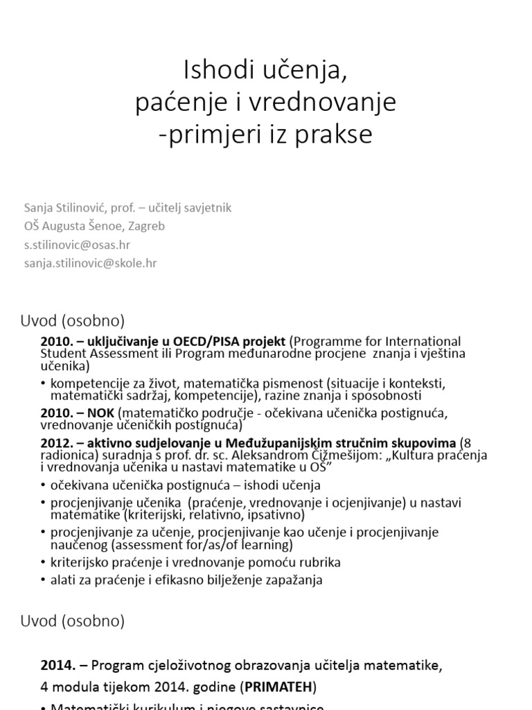 Ishodi Ucenja Pracenje I Vrednovanje-Primjeri Iz Prakse | PDF
