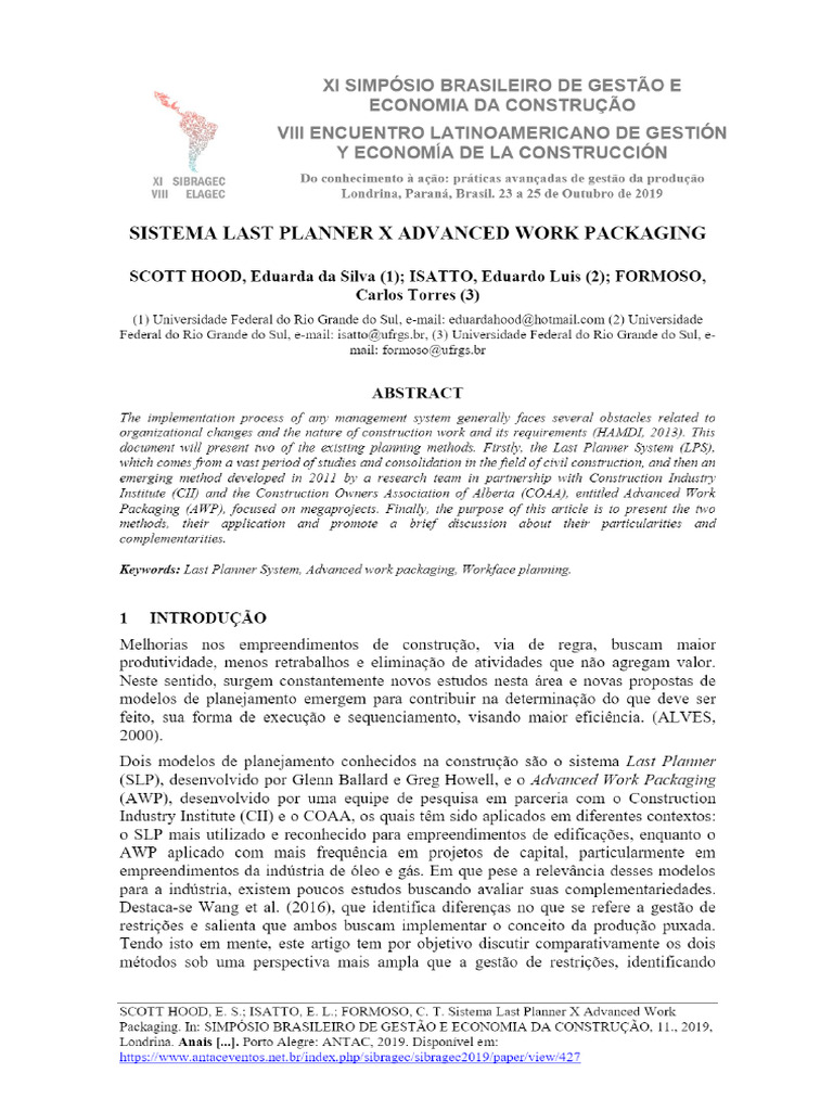 SISTEMA LAST PLANNER X ADVANCED WORK PACKAGING - PDF | PDF