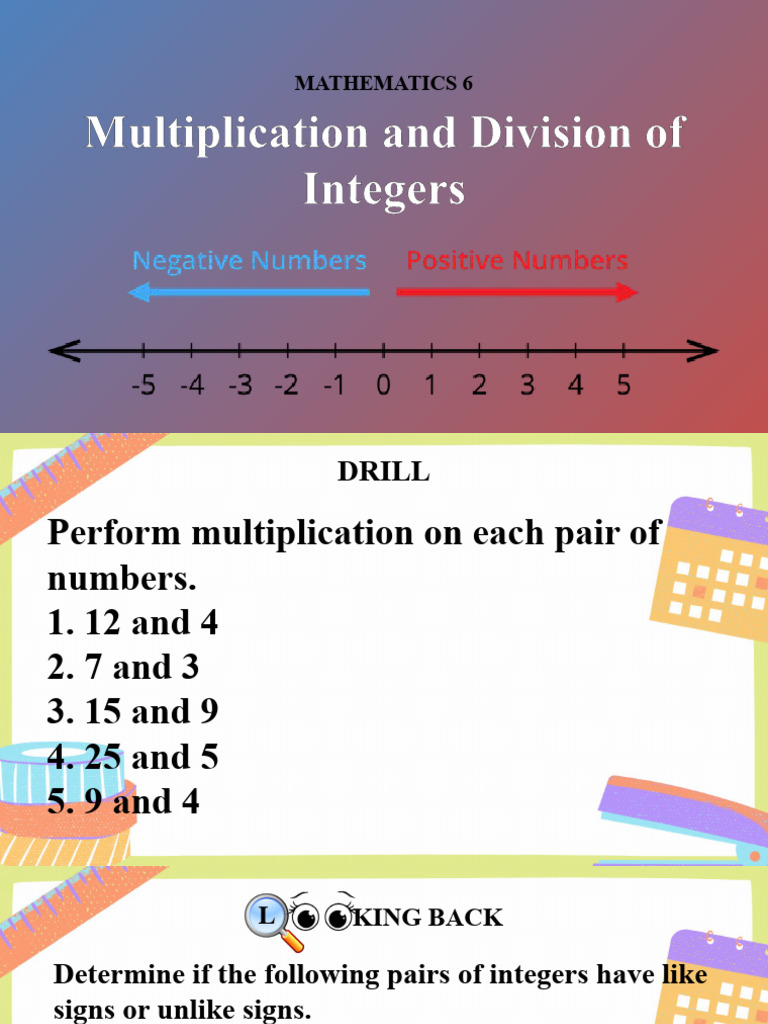 Multiplication & Division of Integers Guide | PDF | Multiplication ...