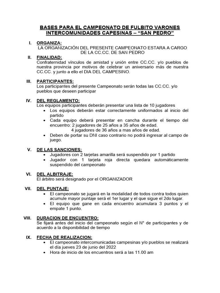 Campeonato Fulbito Varones San Pedro | PDF | Deportes | Asociación de ...