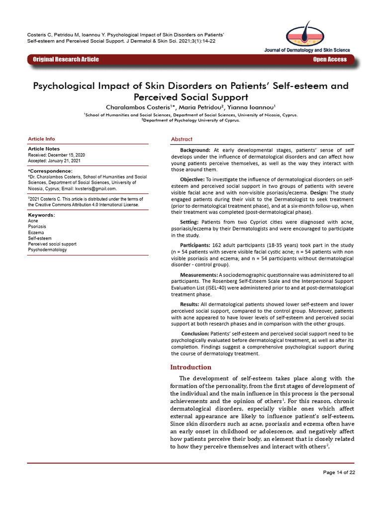 Skin Disorders' Impact on Self-Esteem | PDF | Self Esteem | Dermatology