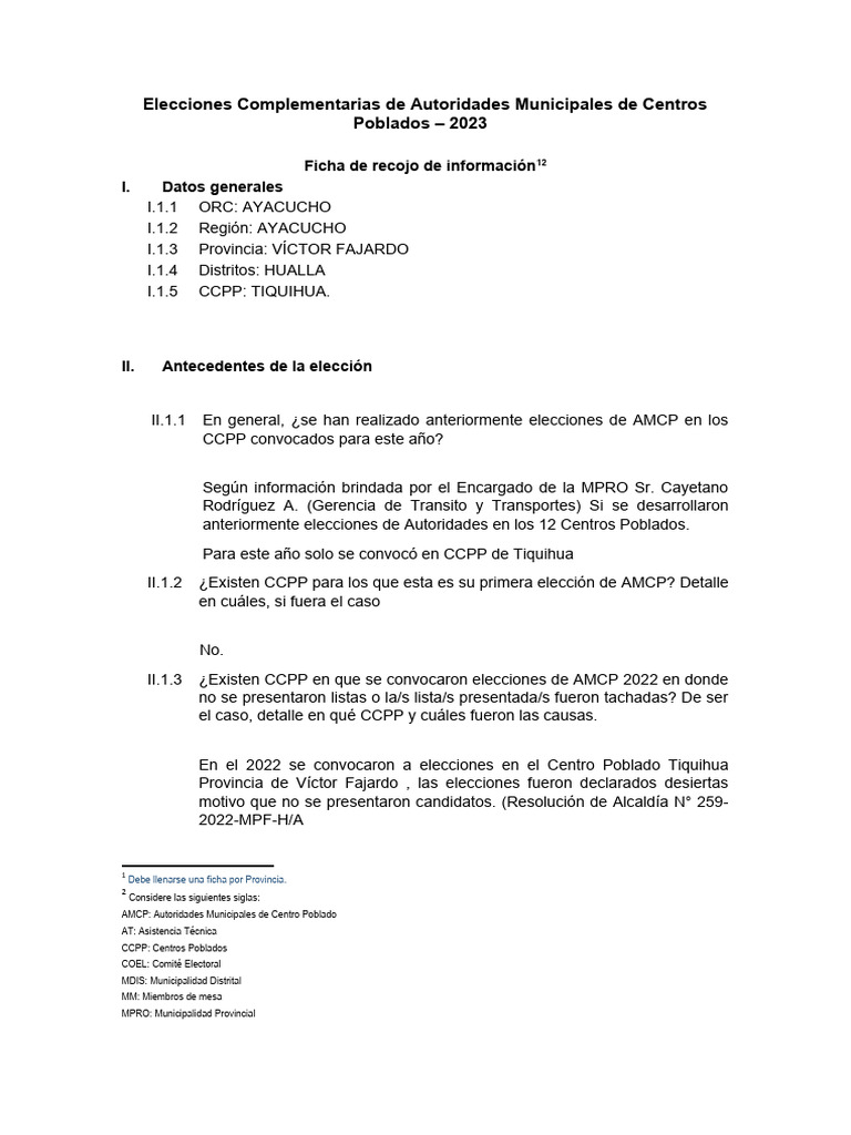 Ficha Recojo - CCPP 2023 PROVINCIA VICTOR FAJARDO | PDF | Organizaciones relacionadas con el ...