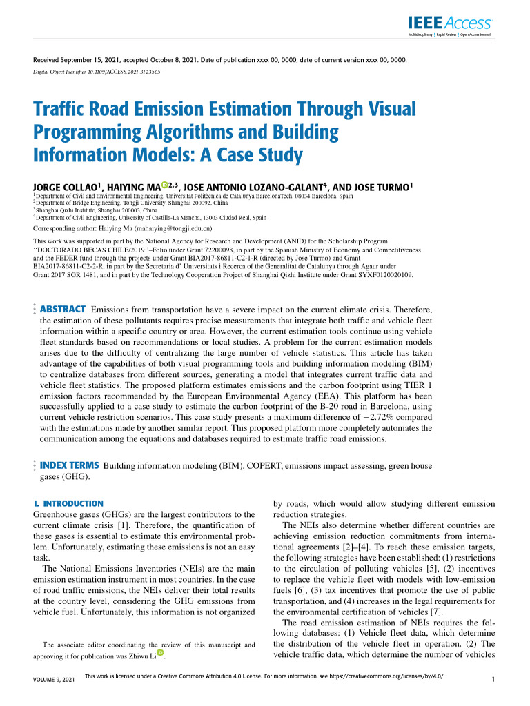 Traffic Road Emission Estimation Through Visual Programming Algorithms and Building Information ...