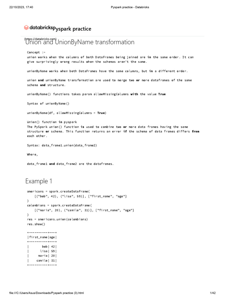 PySpark DataFrame Merging Guide | PDF | Computing | Data Management