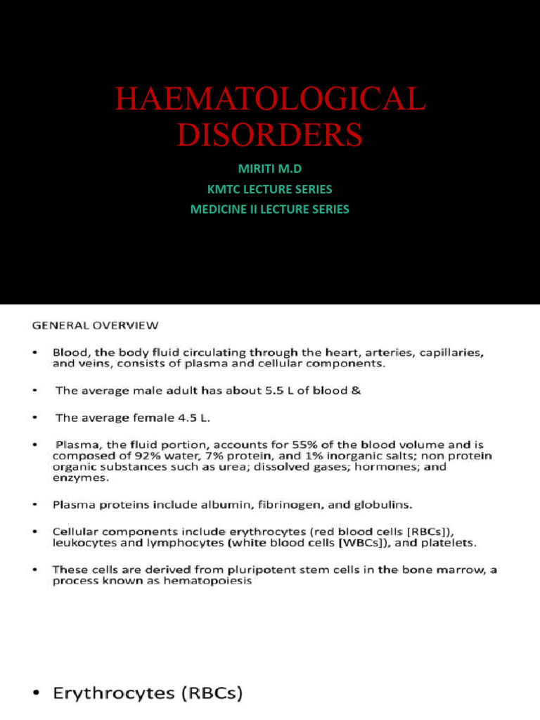 Hematological Disorders Lecture | PDF