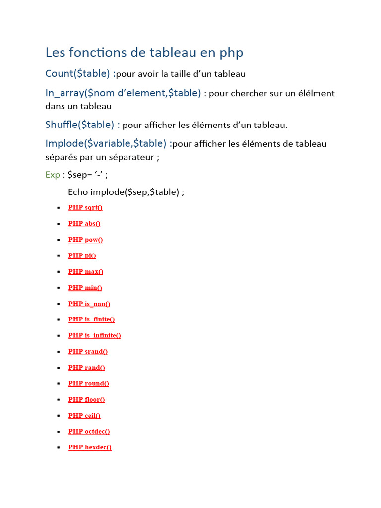 Les Fonctions de Tableau en PHP | PDF | Design de logiciel | Informatique théorique