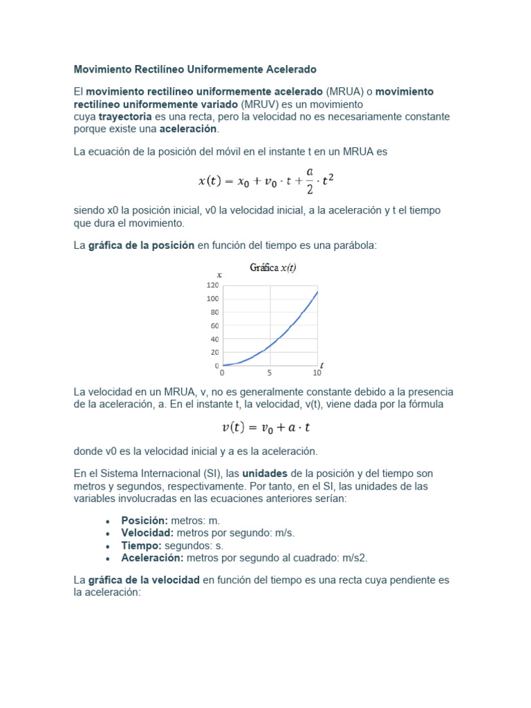 Movimiento Rectilíneo Uniformemente Acelerado | PDF | Aceleración | Velocidad