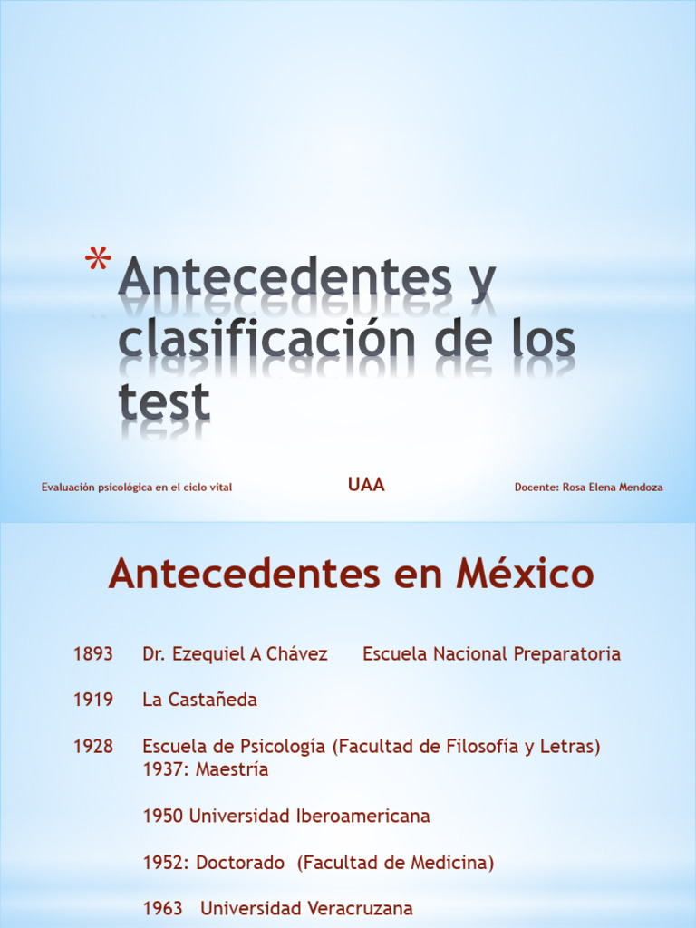 Antecedentes y clasificación de los Test | PDF | Evaluacion psicologica ...