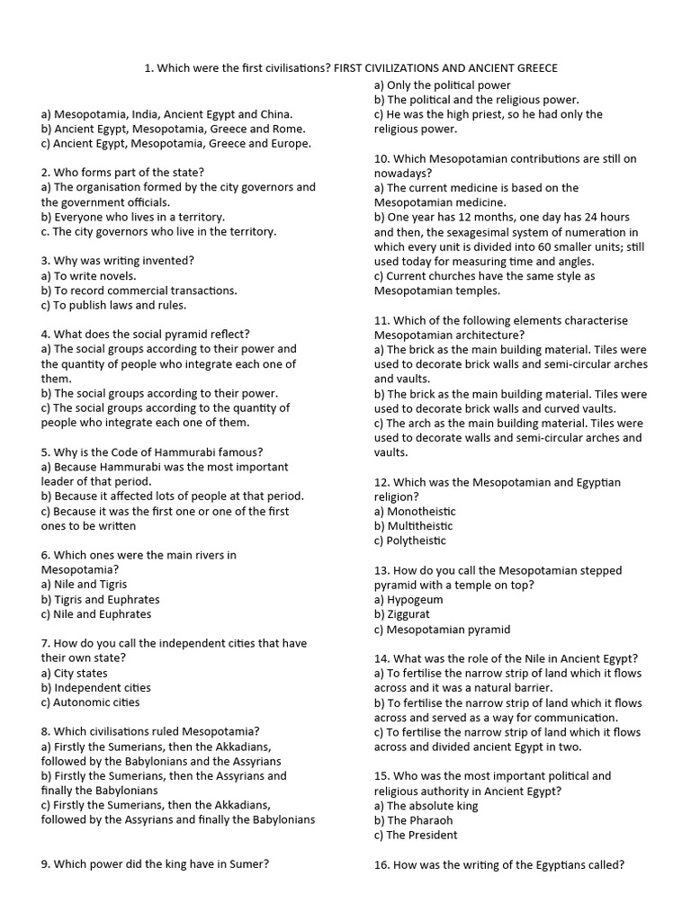 Ancient Civilizations-Greece Questions | PDF | Mesopotamia | Babylonia