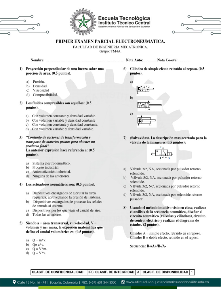 Examen Parcial de Electroneumática | PDF | Neumática | Solenoide