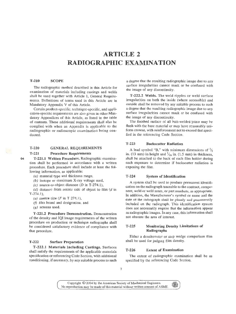 RT ASME Art 2 | PDF | Radiography | Welding