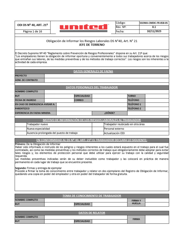 Obligación de Informar Riesgos Laborales | PDF | Riesgo | Seguridad y ...