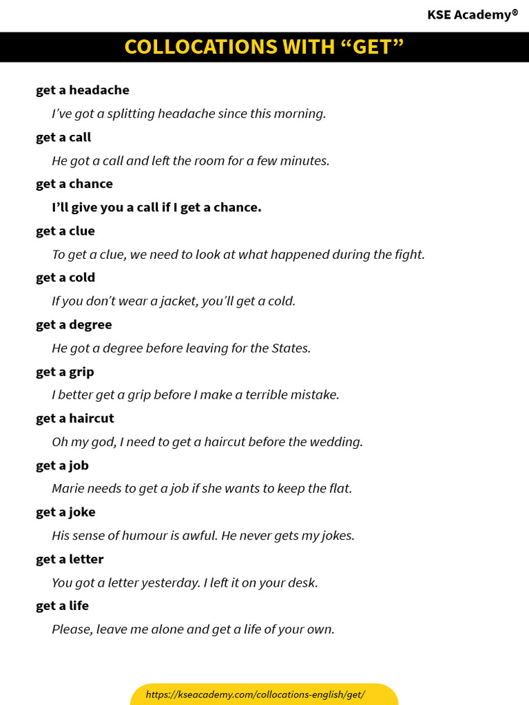 Collocations With Get | PDF