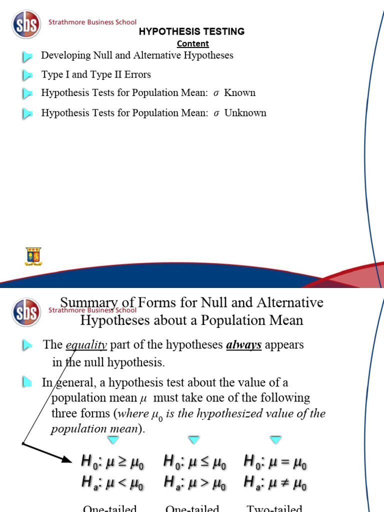 Hypothesis Testing For Means | PDF | Type I And Type Ii Errors ...