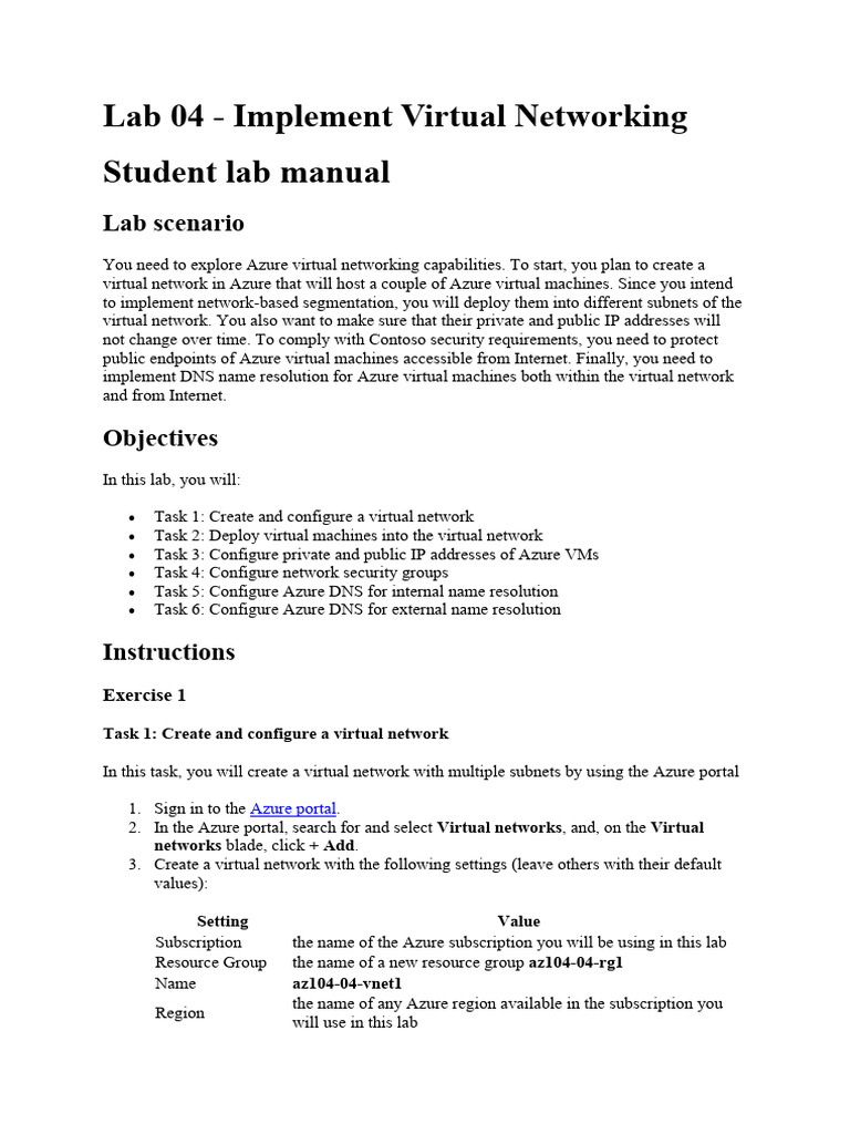 Lab 04 Implement Virtual Networking Download Free Pdf Computer Network Domain Name System