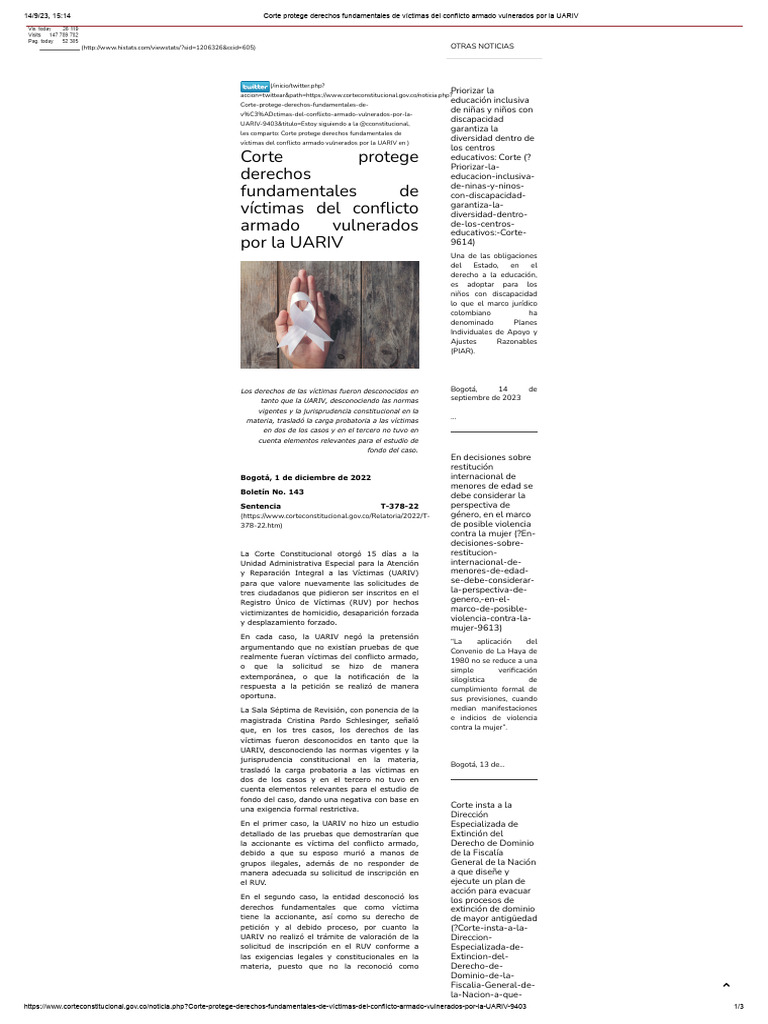 Corte Protege Derechos Fundamentales de Víctimas Del Conflicto Armado ...