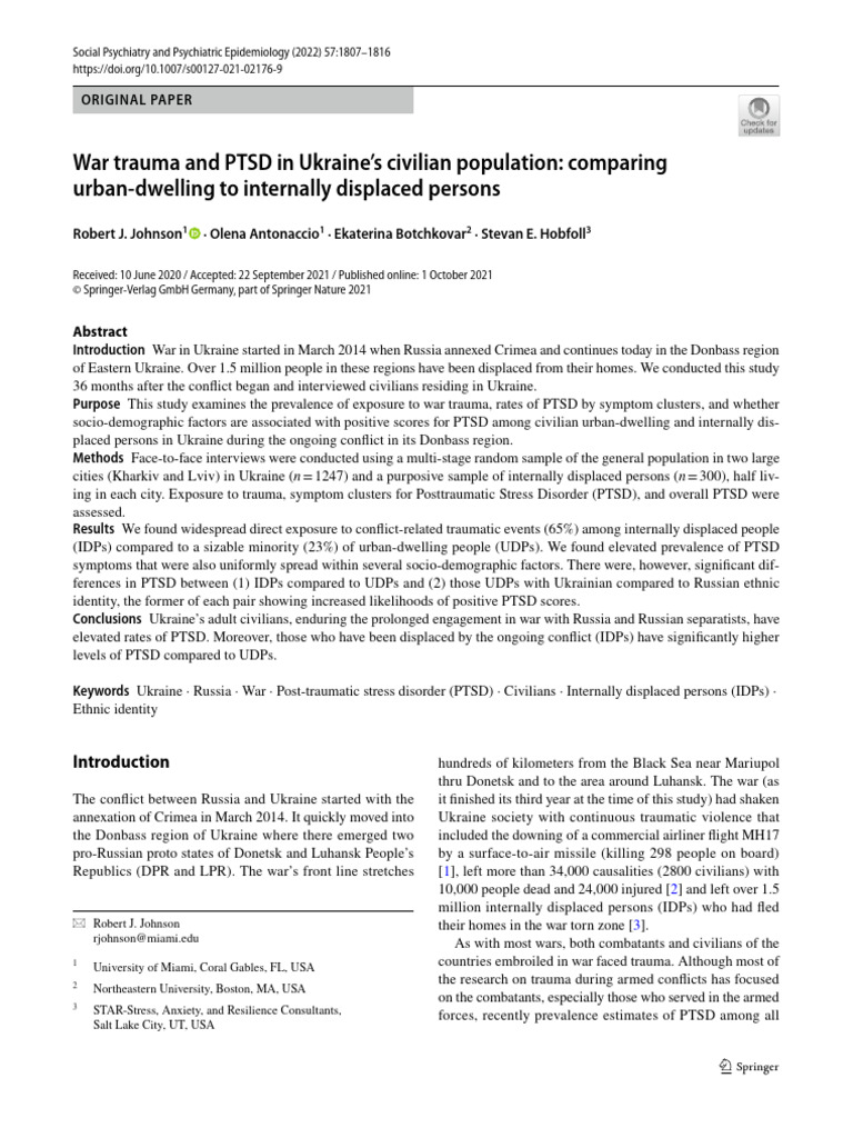 War Trauma and PTSD in Ukraine's Civilian Population | PDF | Survey ...
