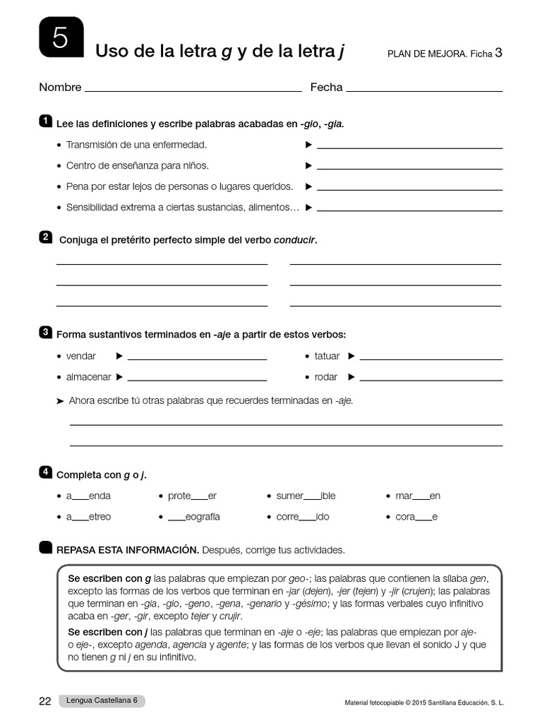 Ejercicios de Lengua 6 Primaria Santillana | PDF | Adverbio | Verbo