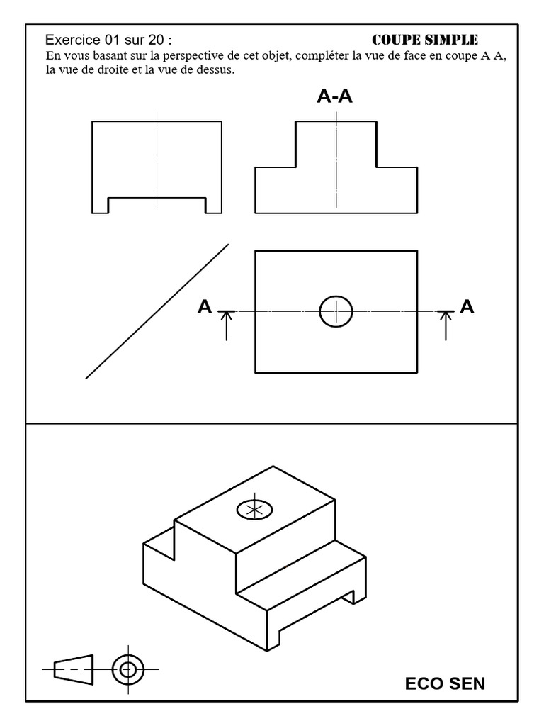 Exercices de coupe simple en dessin technique | PDF