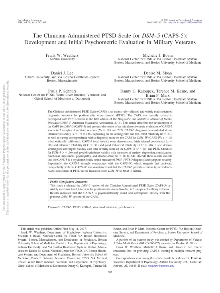 The Clinician-Administered PTSD Scale For DSM-5 (CAPS-5) : Development ...