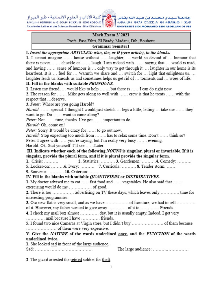 Mock Exam 2 Grammar | PDF | Syntax | Grammar