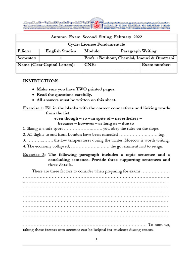 Paragraph Writing - Autumn Exam Second Sitting - 240102 - 191819 | PDF