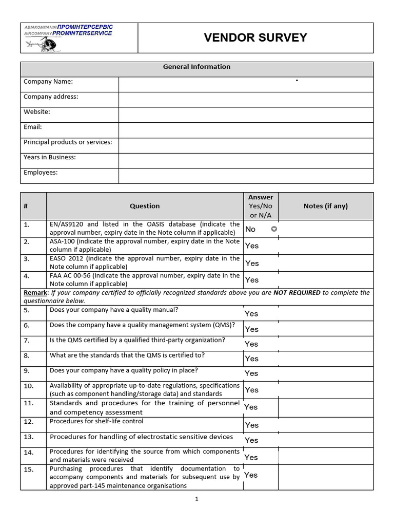 Form-Vendor Survey Form - ENG | PDF | Quality Management System ...