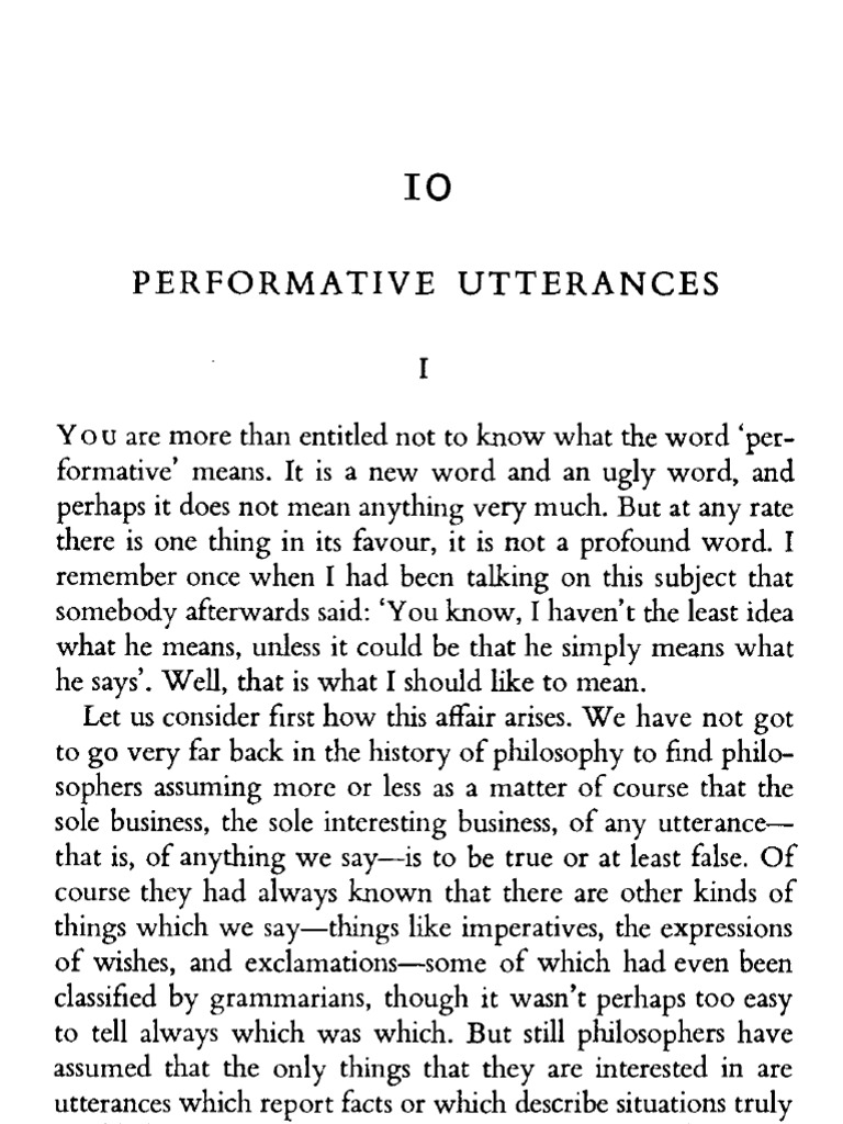 PERFORMATIVE UTTERANCES J L Austin | PDF | Grammatical Tense | Verb