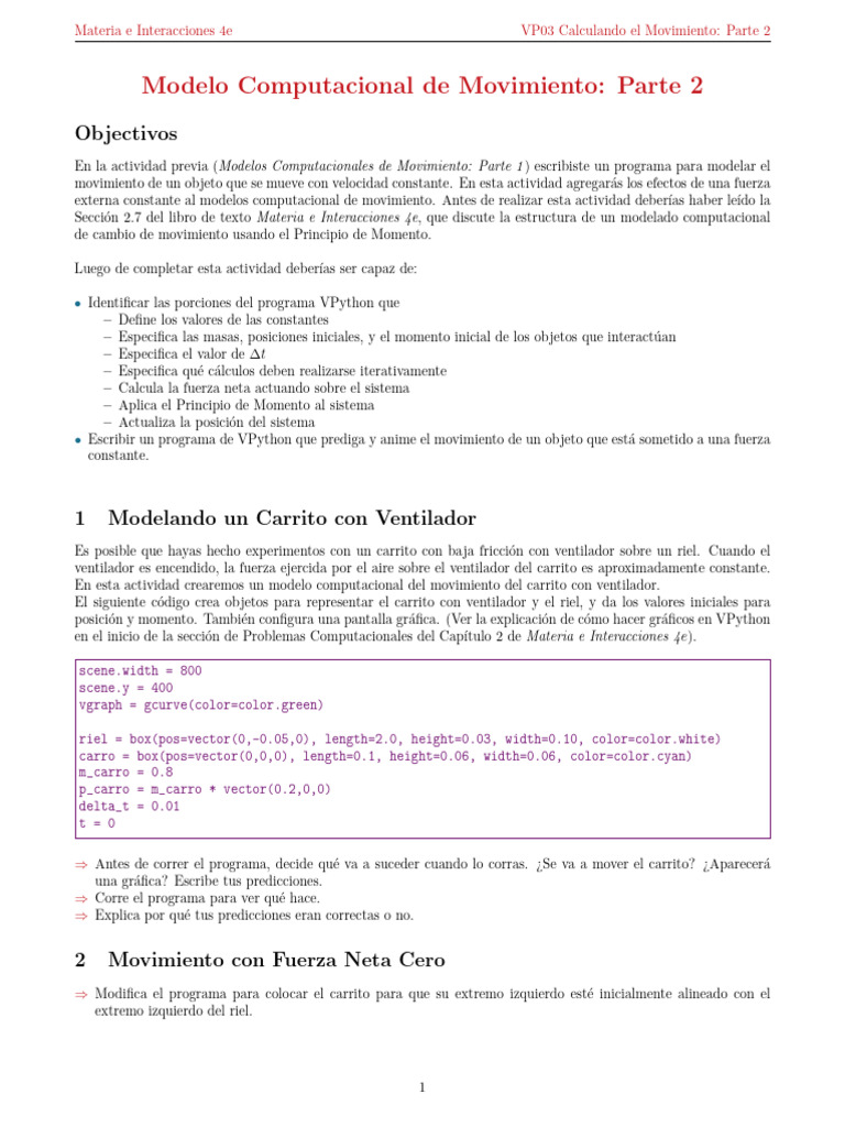 VP03 Movimiento 2 Glowscript | PDF | Fuerza | Mecanica clasica