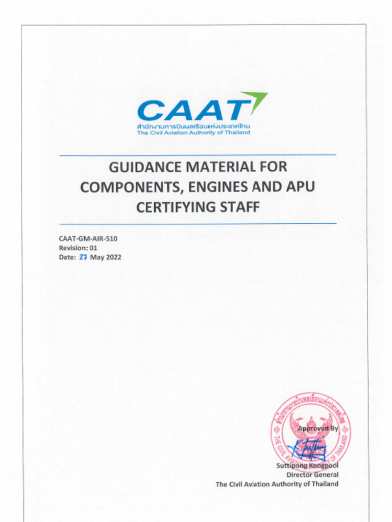CAAT GM AIR 510 Guidance For Components Engines and APU Certifying Staff R.01 | PDF | Experience ...