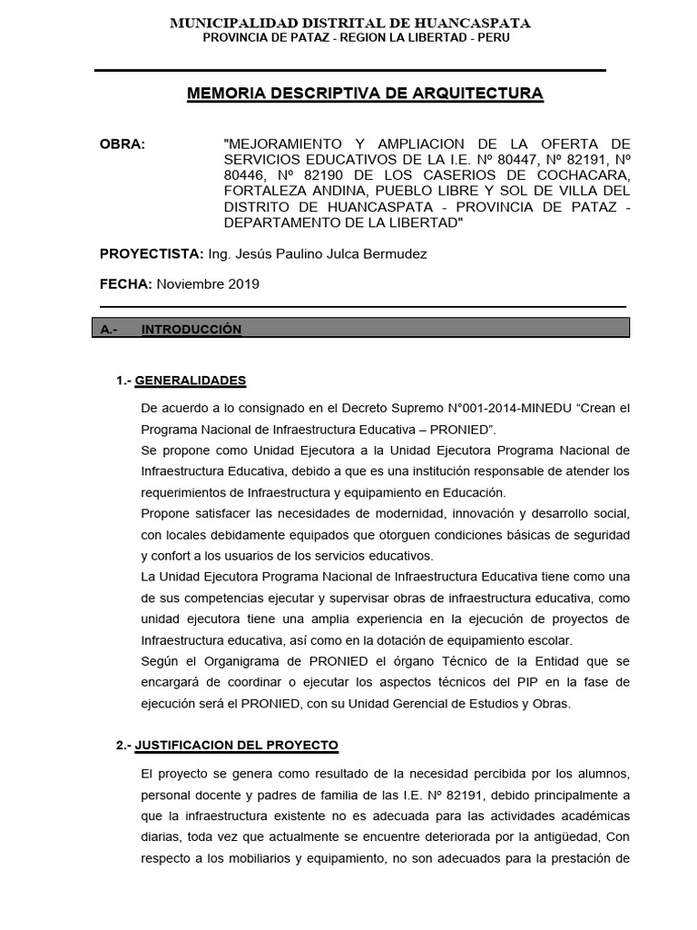 Memoria Descriptiva Arquitectura Fortaleza | PDF | Diseño | Perú