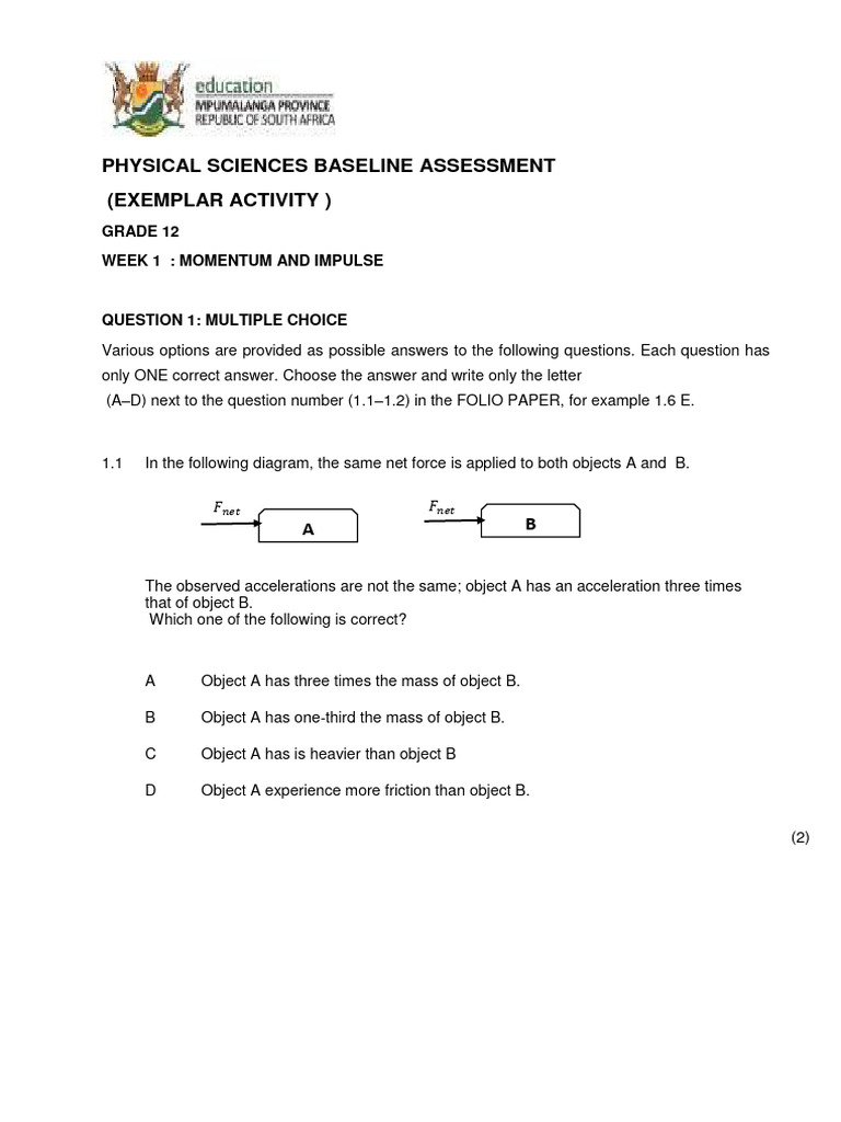 Term 1 Physical Sciences Baseline Assessment (We - 240116 - 222648 | PDF