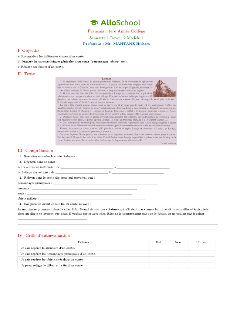 Francais-1ac-Devoir 2 | PDF