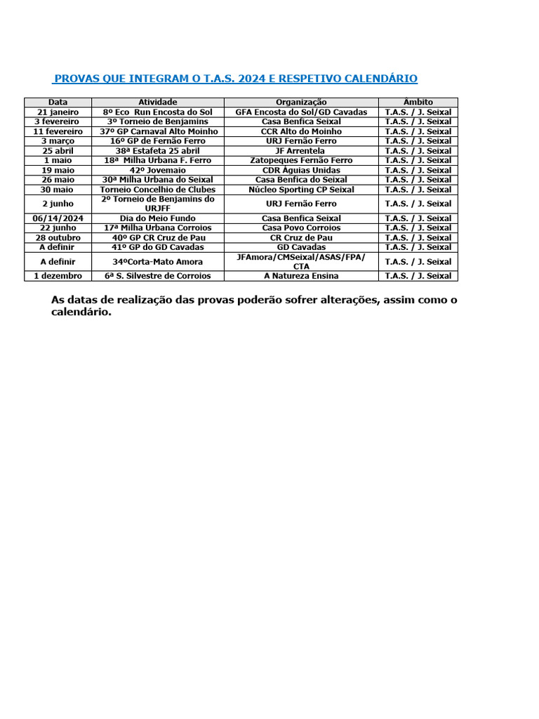 Calendário de Provas 2024 | PDF