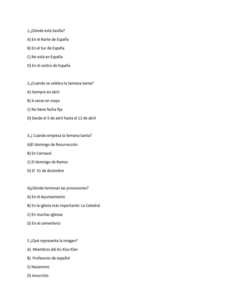 Semana Santa Preguntas | PDF