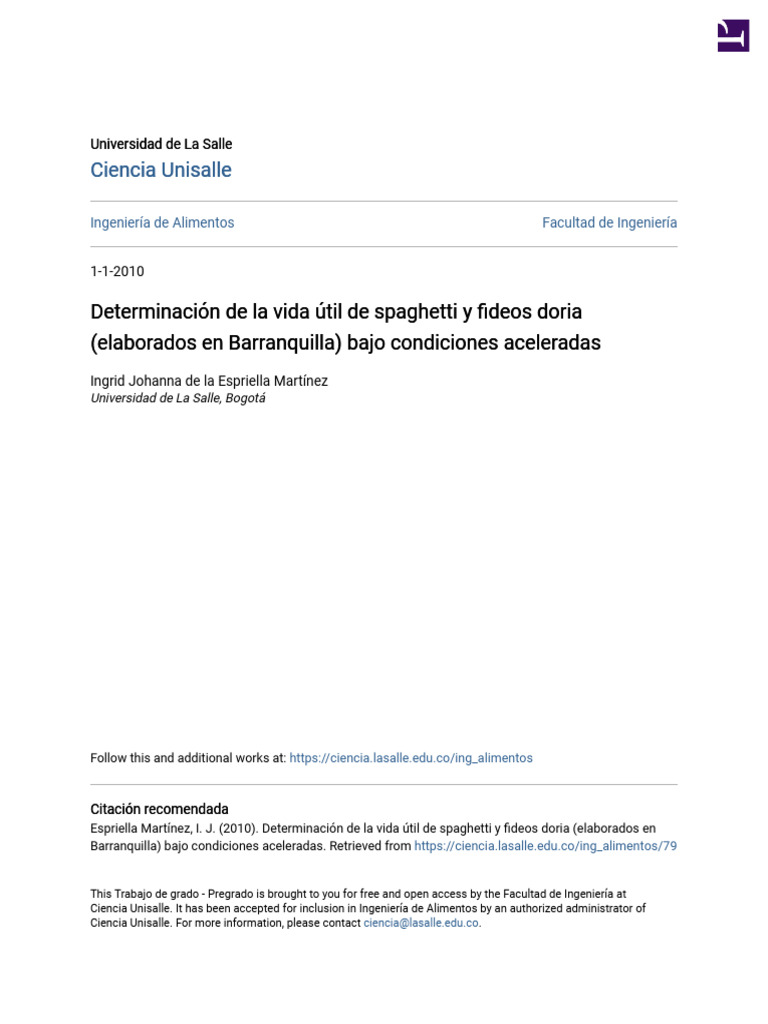 Determinación de La Vida Útil de Spaghetti y Fideos Doria (Elabor | PDF ...