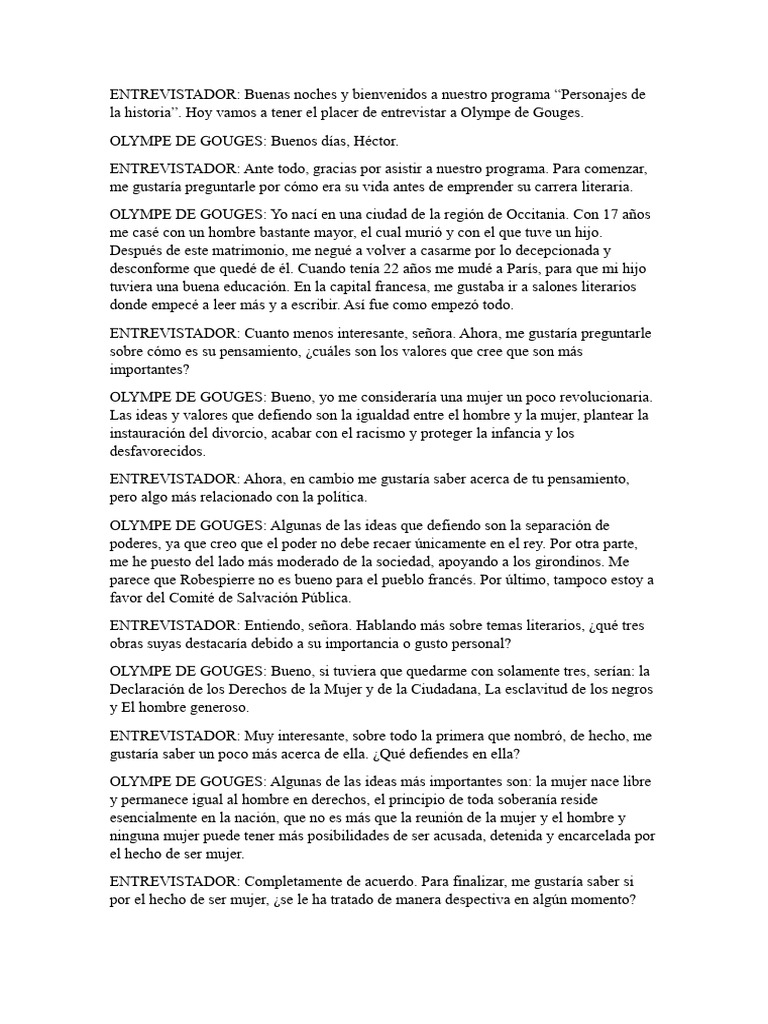 OLYMPE DE GOUGES ENTREVISTA | PDF | Mujer