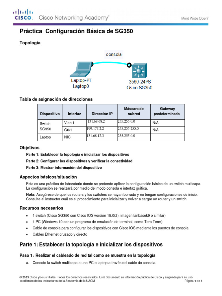Practica G350.1 | PDF | Dirección IP | Enrutador (Computación)