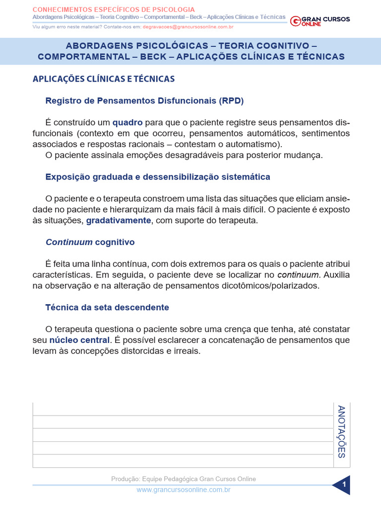 Aula 7 Abordagens Psicol Gicas Teoria Cognitivo Comportamental Beck Aplica Es CL Nicas e T ...