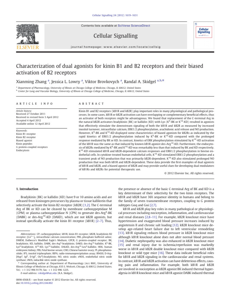 Characterization of dual agonists for kinin B1 and B2 receptors and ...