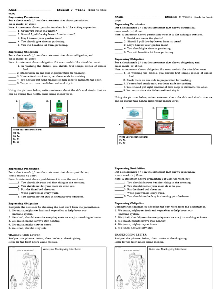 Worksheet G9 Q1 WK1 Modals | PDF | Linguistic Typology | Semantic Units