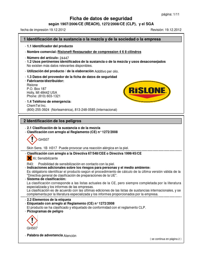 Spanish SDS | PDF | Residuos | Toxicidad