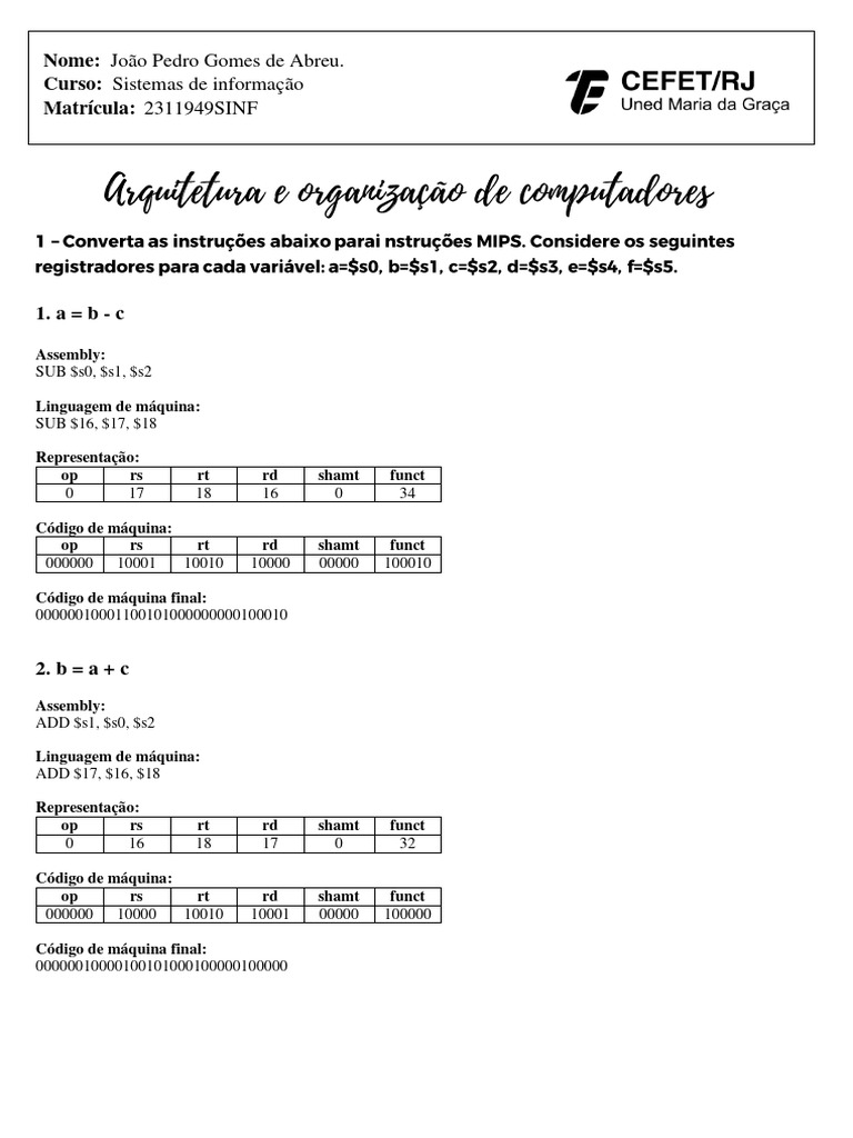 Código Assembly e Máquina: Exemplos Práticos | PDF | Engenharia de ...