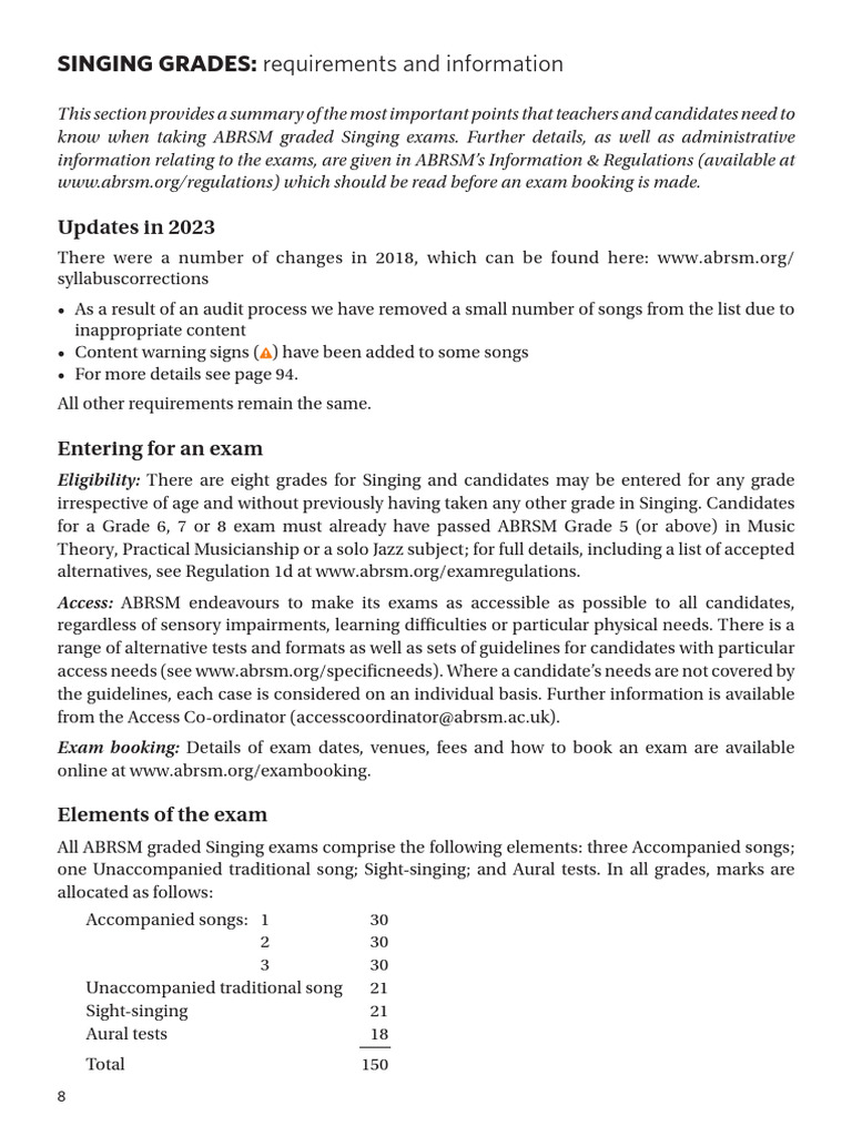 Singing Practical Grades Qualification Specification - 0 | PDF | Songs | Chord (Music)