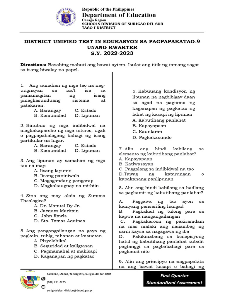 Esp 9 Unified Questionnaire | PDF