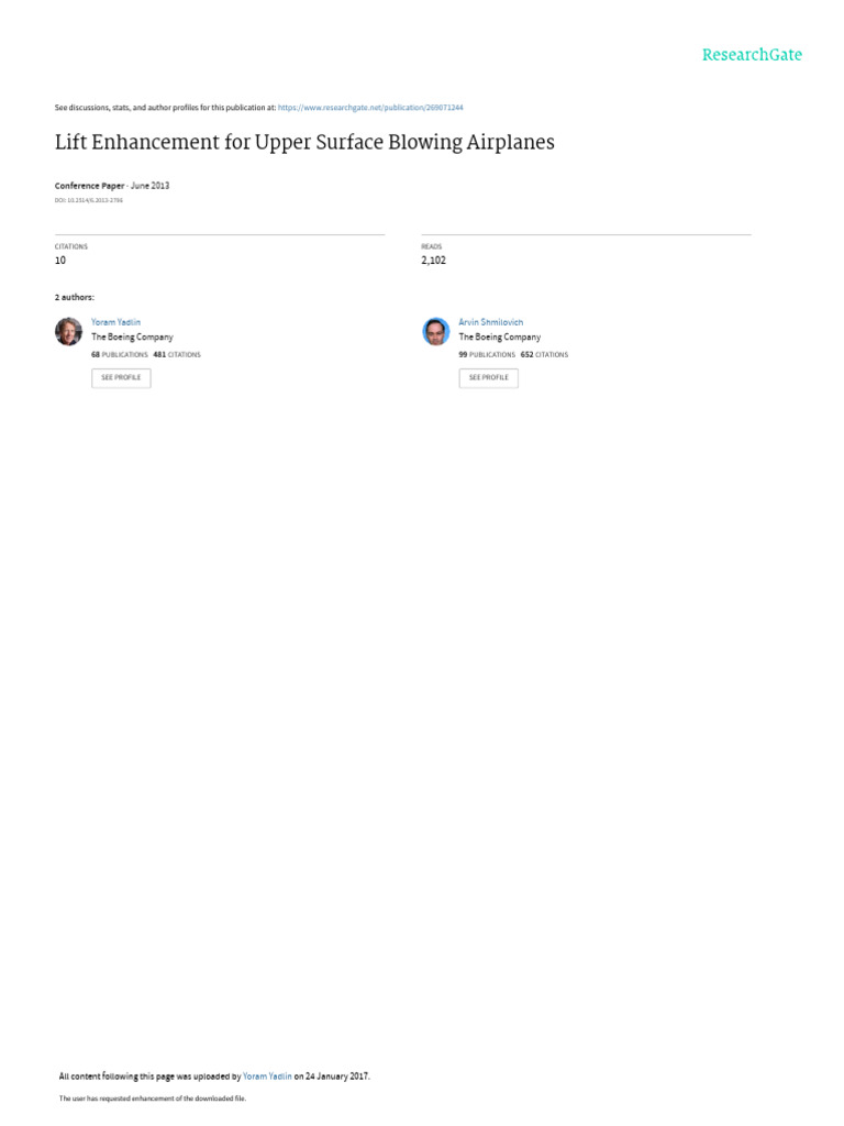 Lift Enhancement For Upper Surface Blowing Airplanes | PDF | Lift ...