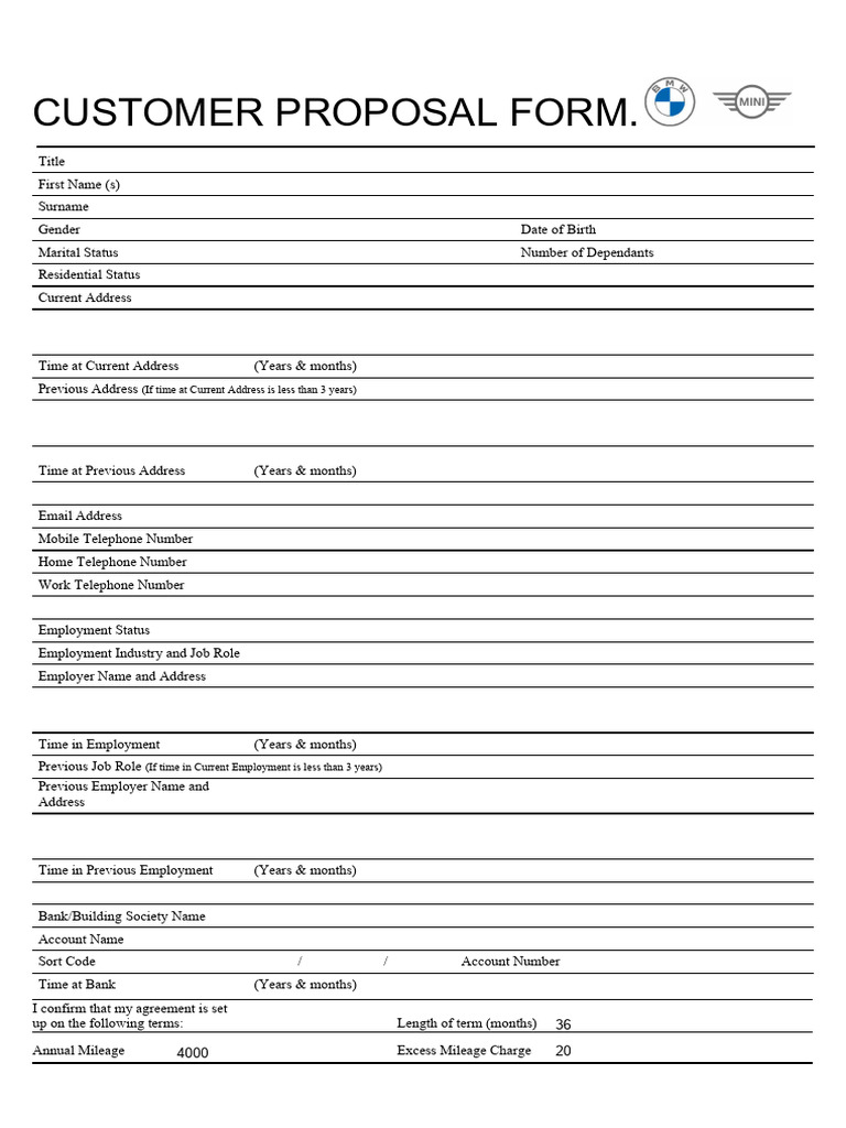 Customer Proposal Form.: (If Time at Current Address Is Less Than 3 ...
